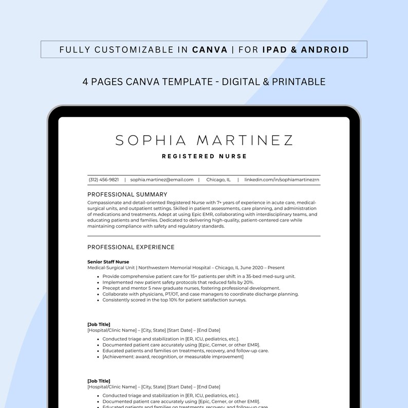 Editable Nurse Resume Template: Ats-friendly Healthcare CV With Cover ...