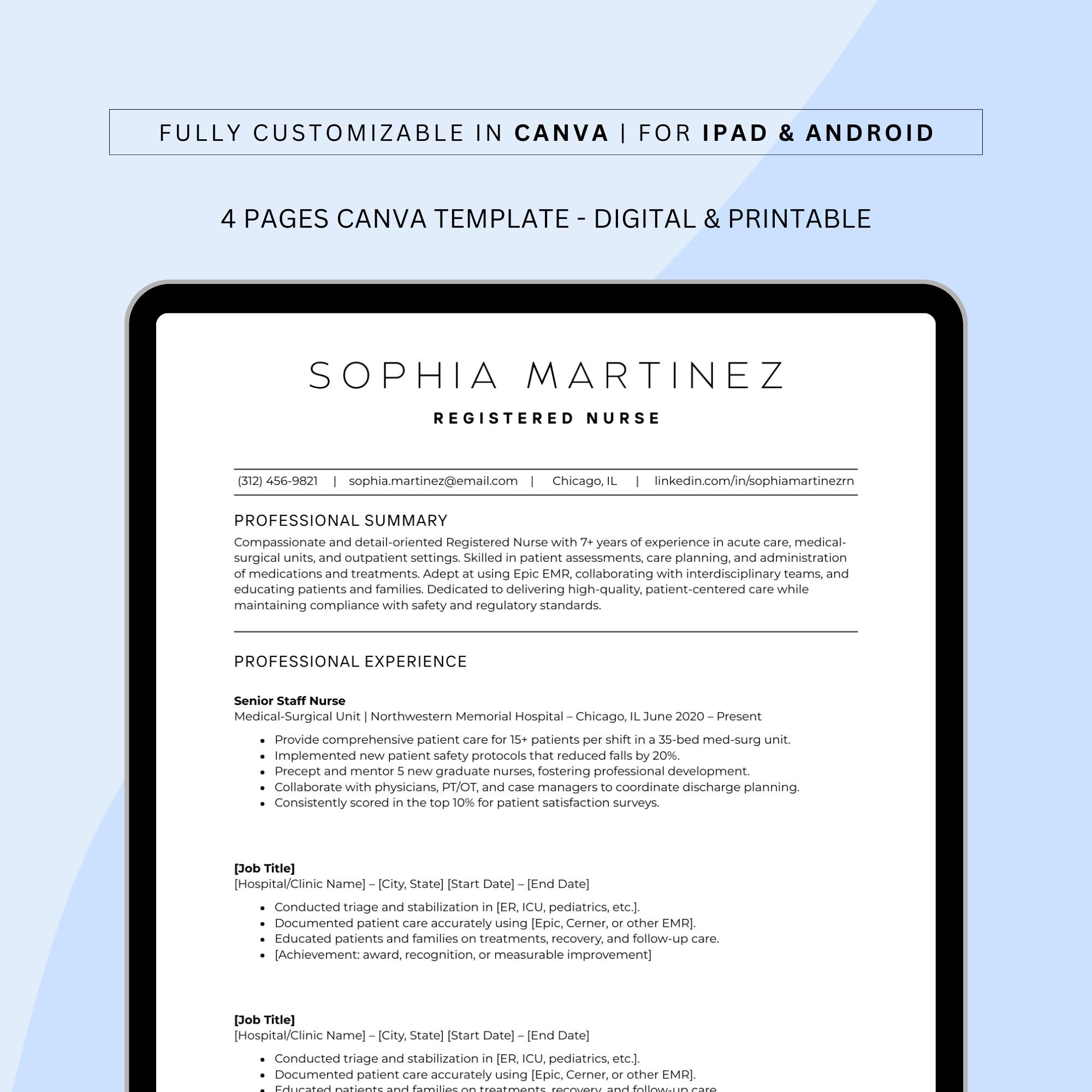 Editable Nurse Resume Template: Ats-friendly Healthcare CV With Cover ...