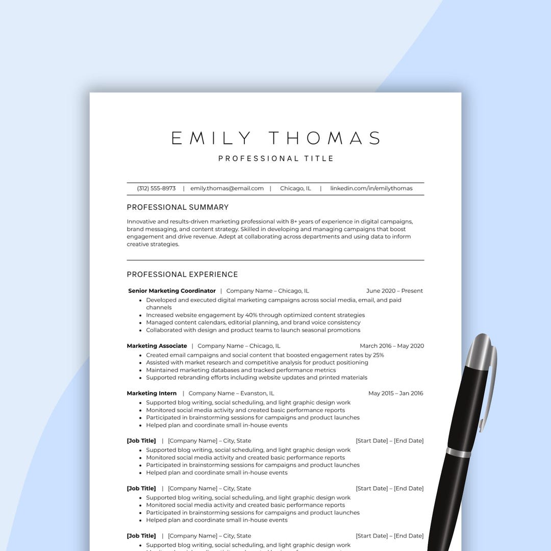 ATS Resume Template: Modern Canva CV, Cover Letter, Reference Page - Etsy