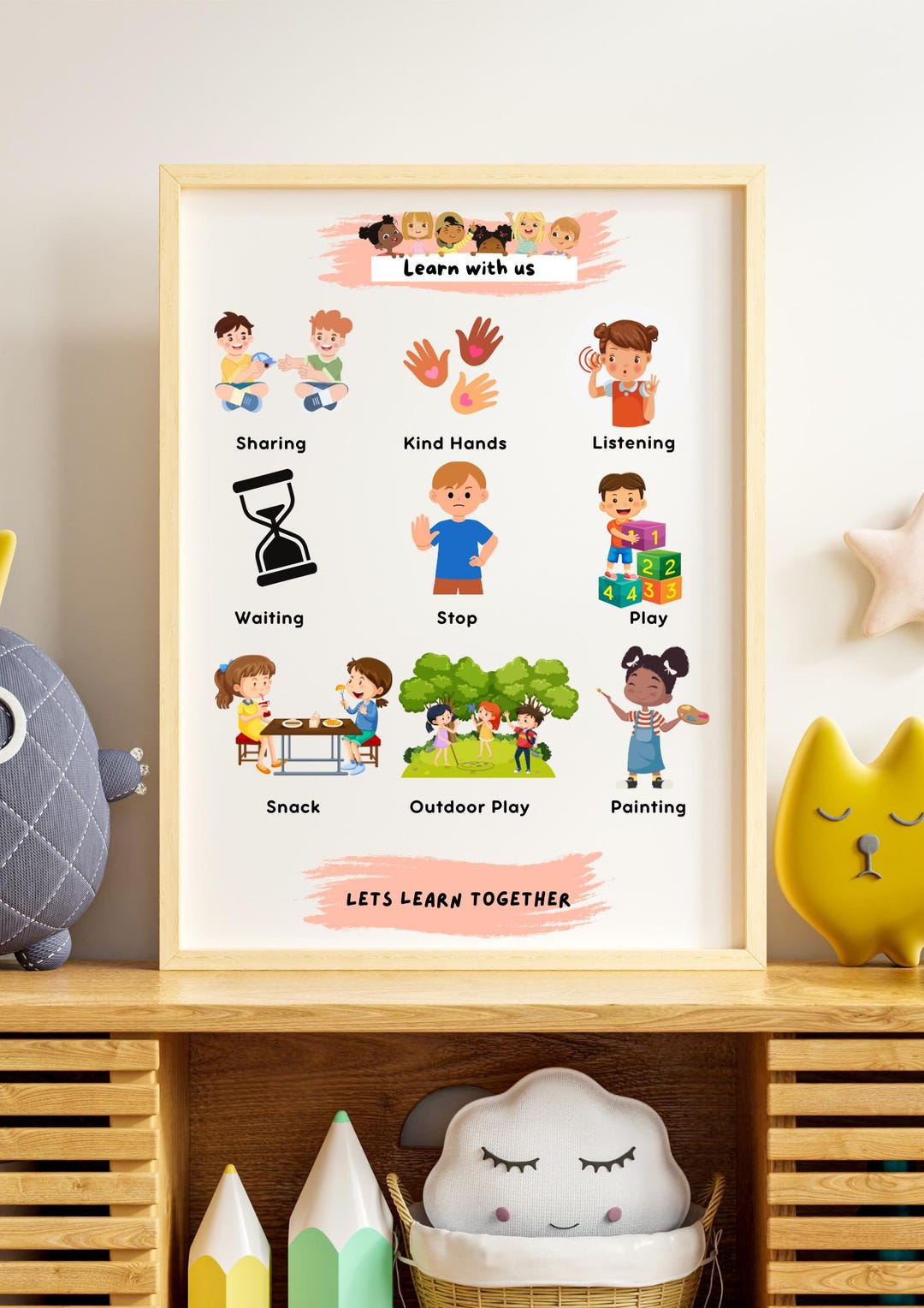 Preschool Classroom Rules Poster|sharing, Kind Hands, Listening ...