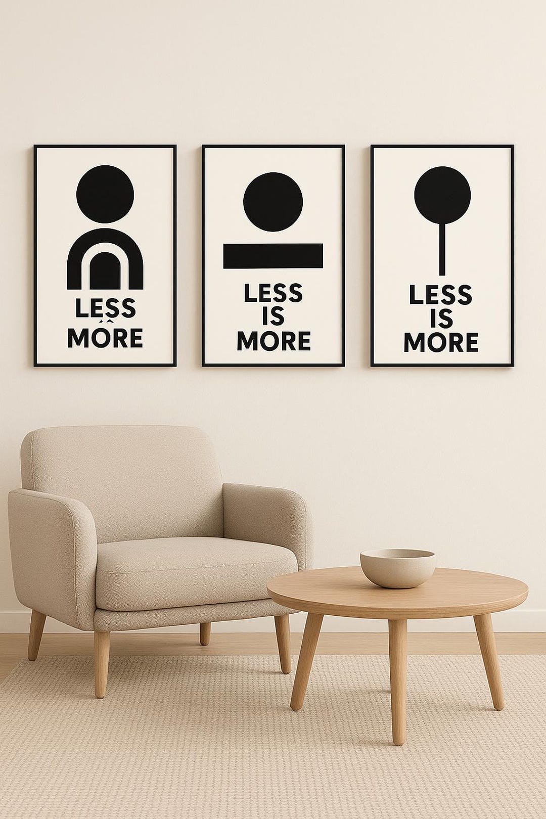 Less is More Wall Art Trio Minimalist Poster Set Contemporary Living ...