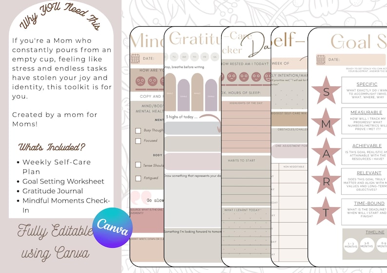 Mindful Mom Planner: Self-care & Stress Relief Bundle (printable ...