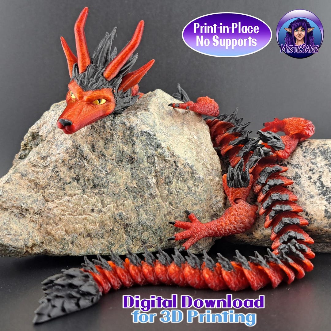 Furry Dragon 3D Model, STL File for 3d Printing, No Supports, Print-in ...