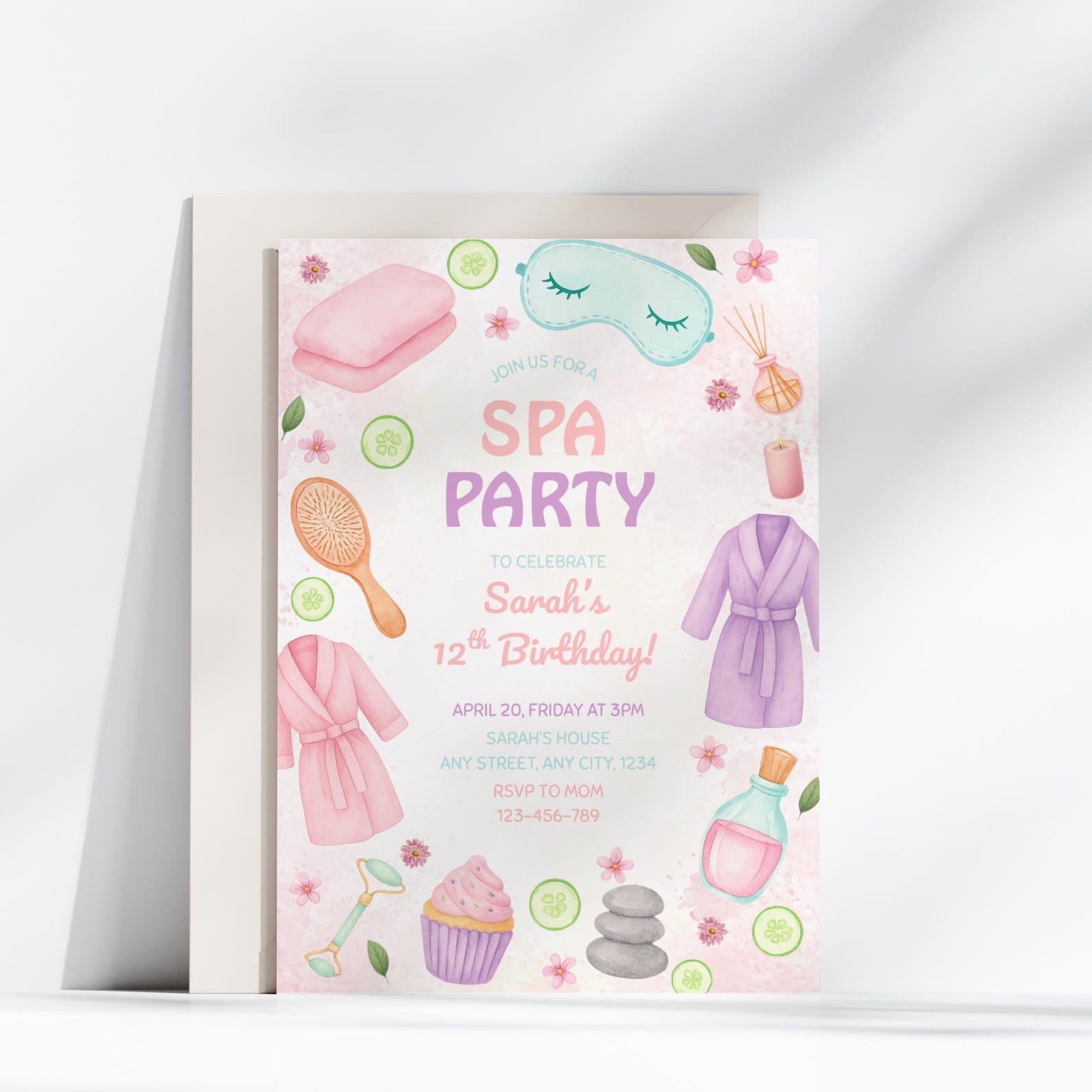 Spa Party Birthday Invitation, Editable Girl Spa Day Invite, Pink Robes ...