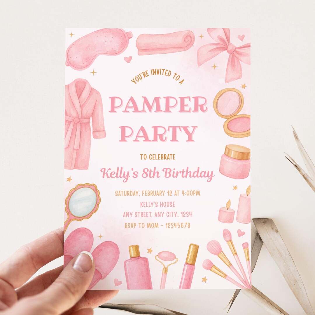 Pamper Party Birthday Invitation, Pink Spa Day Invite, Editable Girls ...