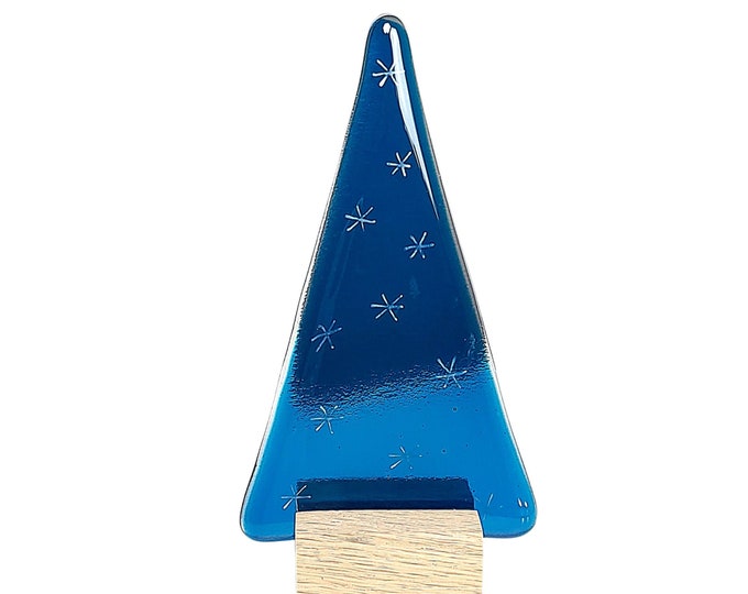 Blue Glass Tree With White Stars, Freestanding Decorative Tree, Holiday ...