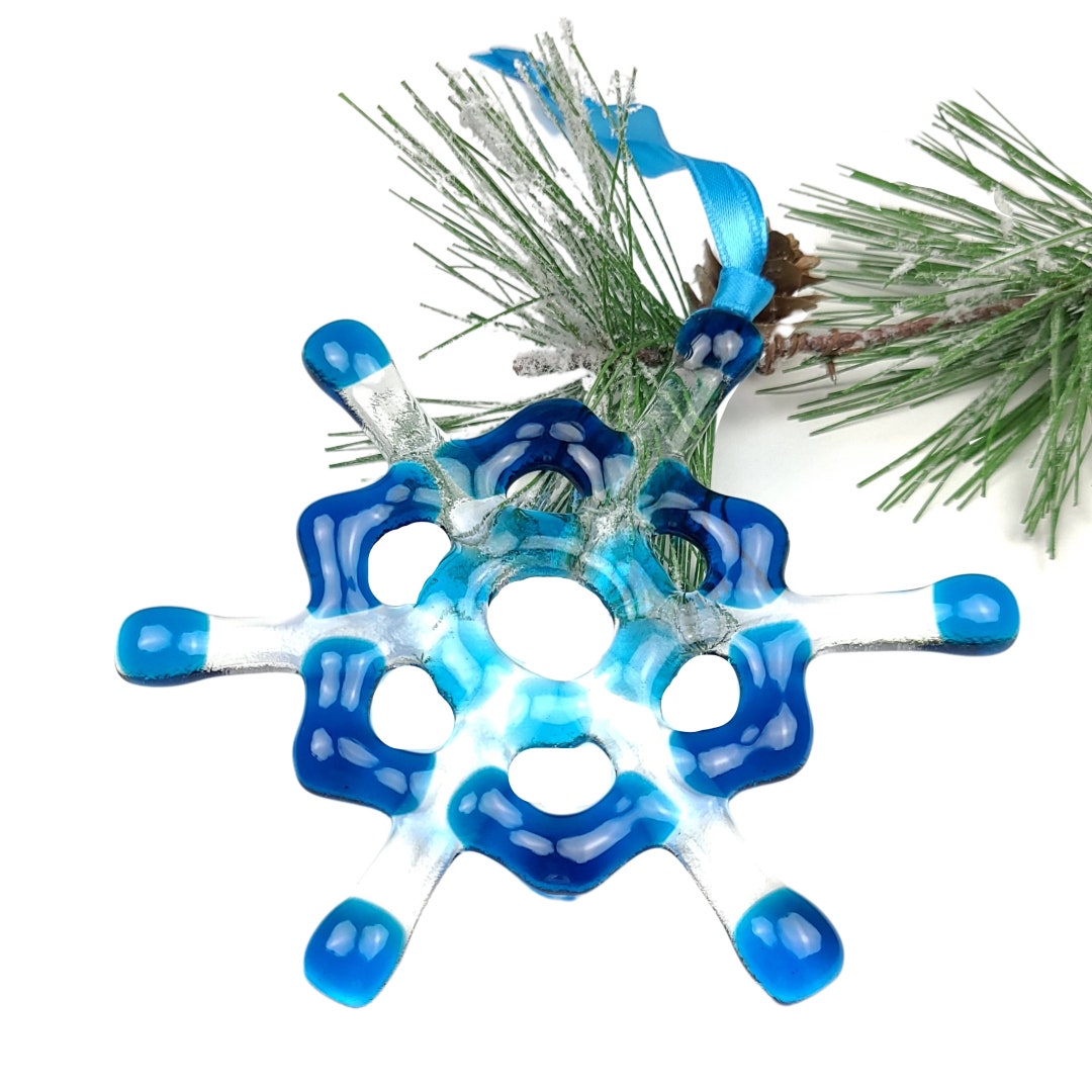 Snowflake Tree Ornament, Turquoise Blue, Gray, Clear, Handmade ...