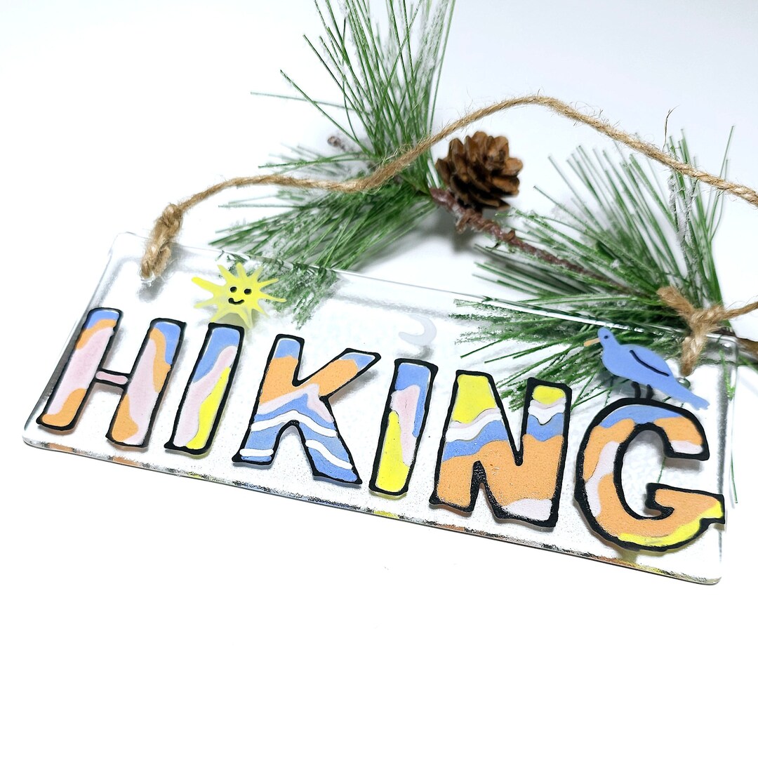 Glass Hiking Sign, Hikers Suncatcher, Hand-painted Fused Glass Art ...