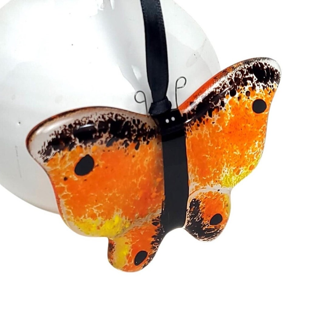 Monach Glass Butterfly, Orange, Black, Clear, Hanging Butterfly, New ...