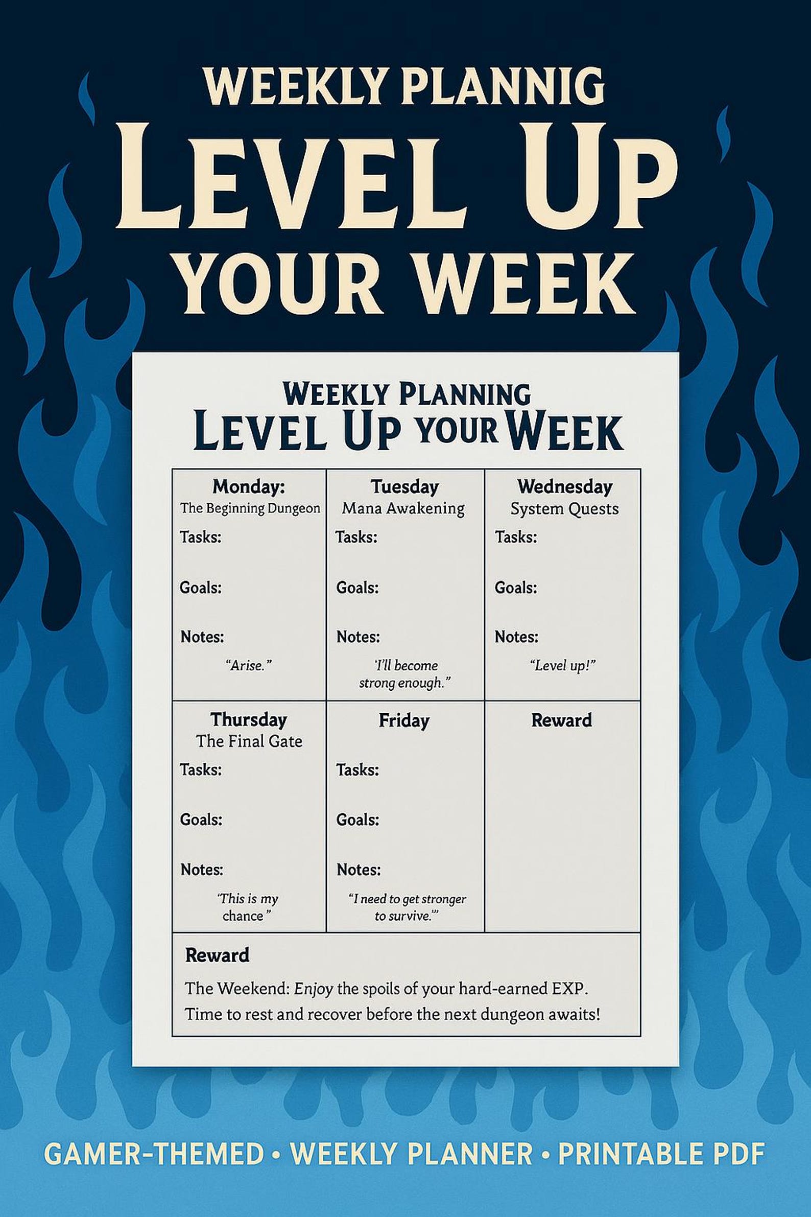 Level up Your Week – Gamer-themed Weekly Planner | Printable PDF | Rpg ...