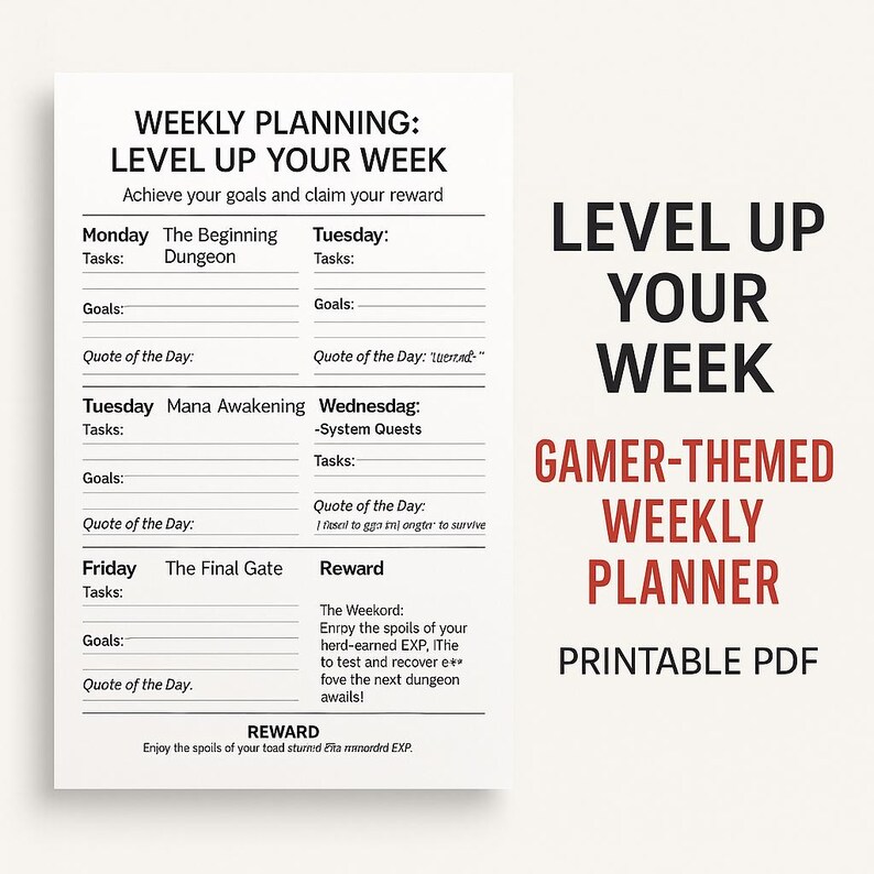 Level up Your Week – Gamer-themed Weekly Planner | Printable PDF | Rpg ...