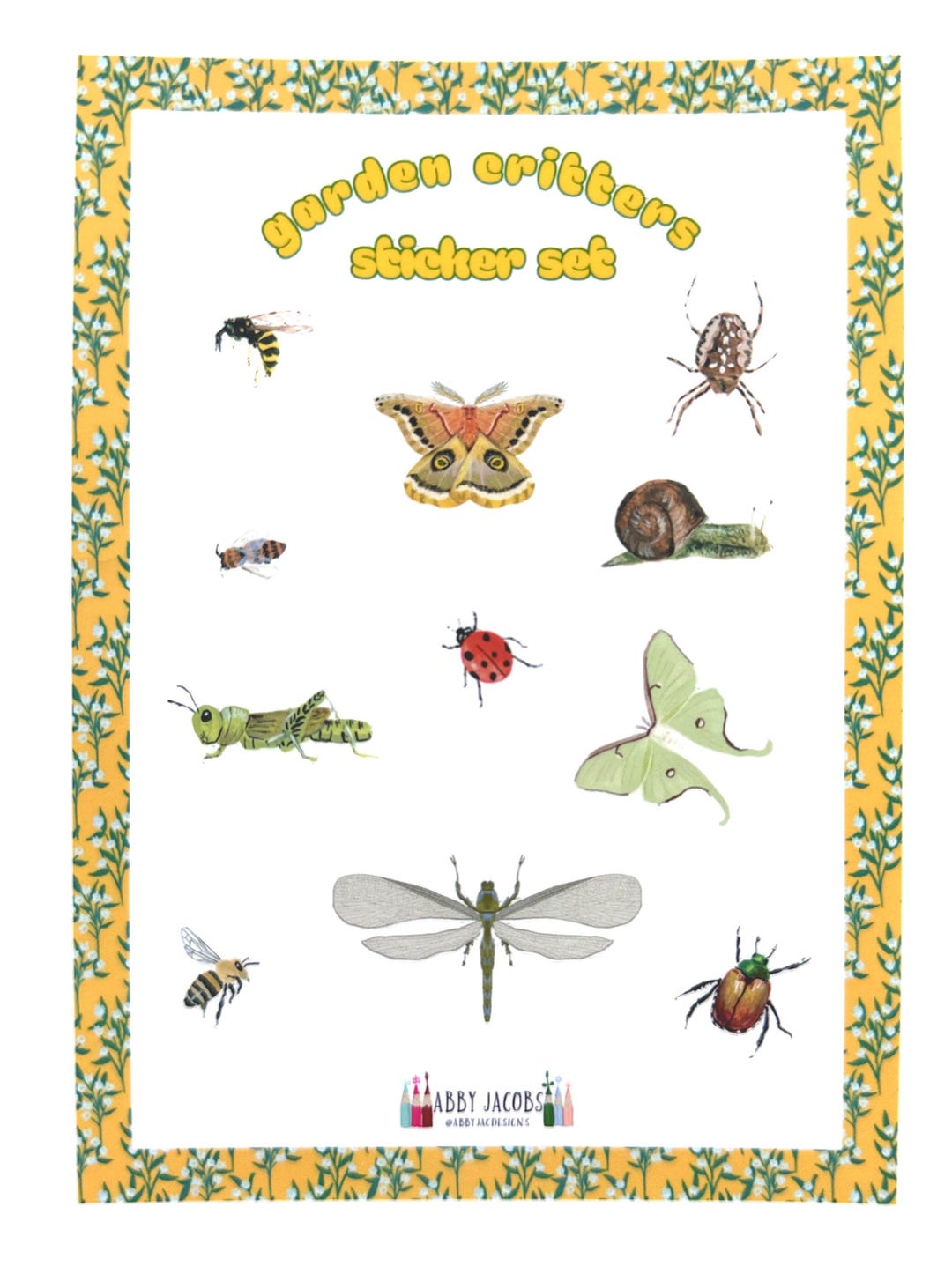 Garden Critters Sticker Set: Glossy Vinyl Bug and Insect Stickers - Etsy