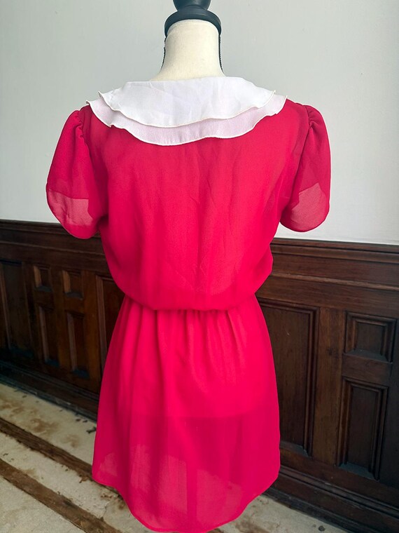 Vintage Red Chiffon Dress 1980's– Peter Pan Collar, C… - Gem