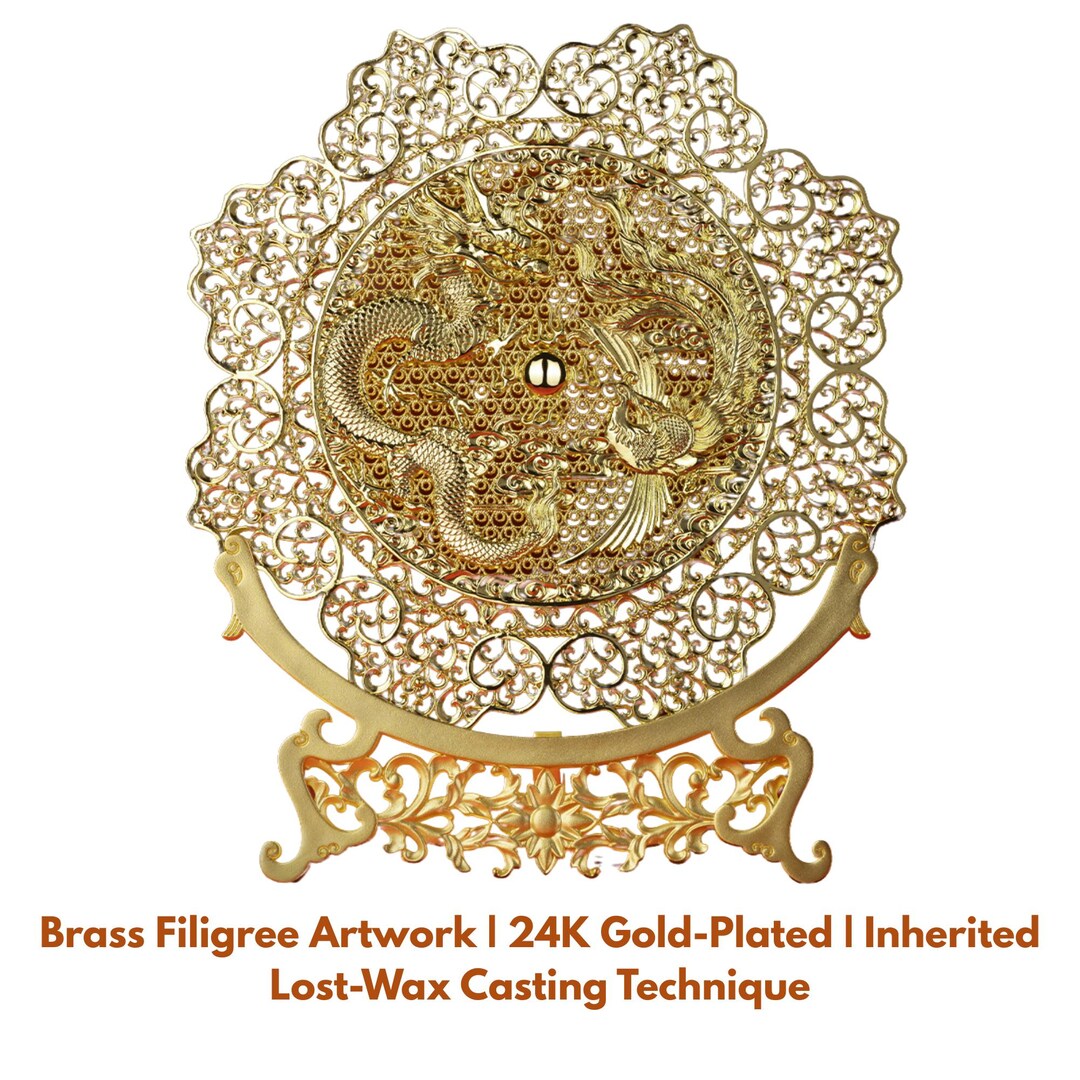 24K Gold-plated Dragon & Phoenix Plate: Chinese Home Decor Ornament - Etsy
