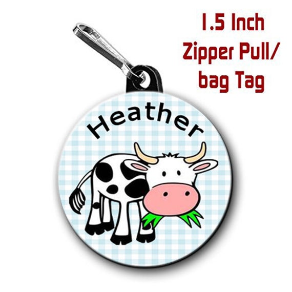Two Cow Zipper Pull/Bag Tags featuring the Name of Your Choice | Etsy