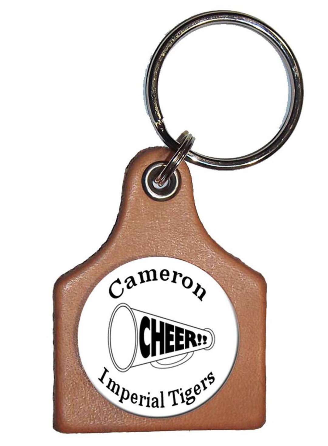Snap Keyring With Personalized Cheer Button on a Leather Key Fob With ...