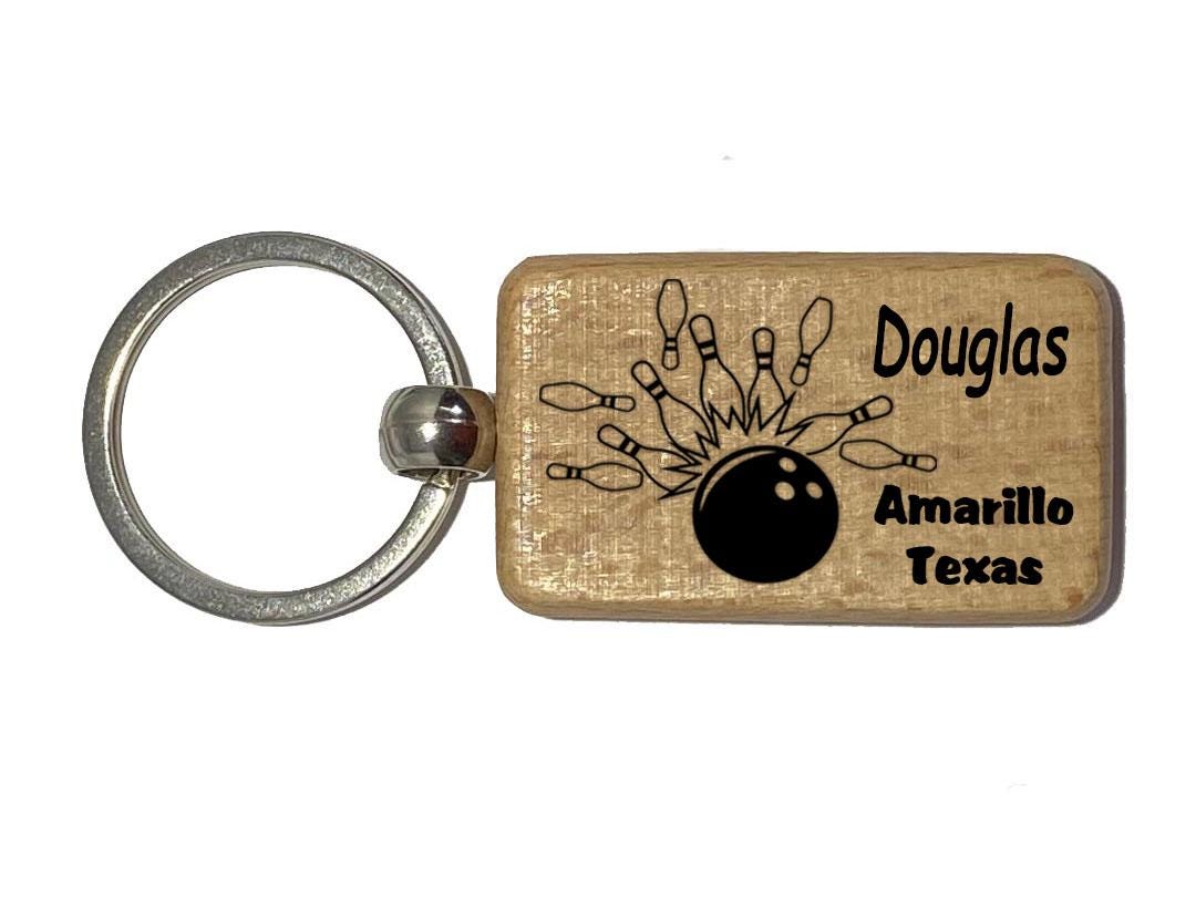 Laser Engraved Wood Bowling Key Ring: Personalized Name & Hometown - Etsy