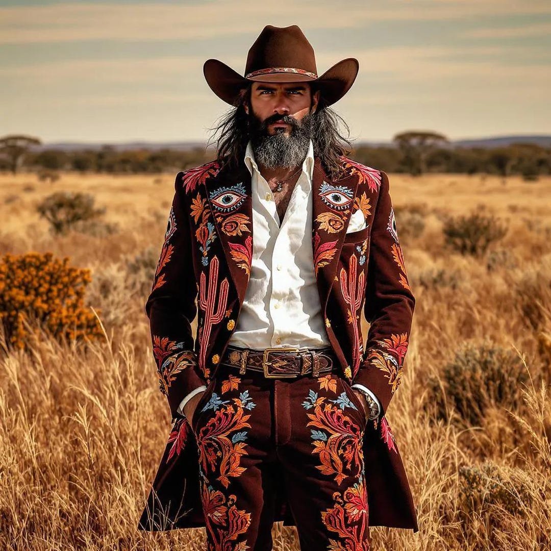 Embroidered Western Suit | Cactus & Eye Motif Cowboy Rodeo Outfit - Etsy