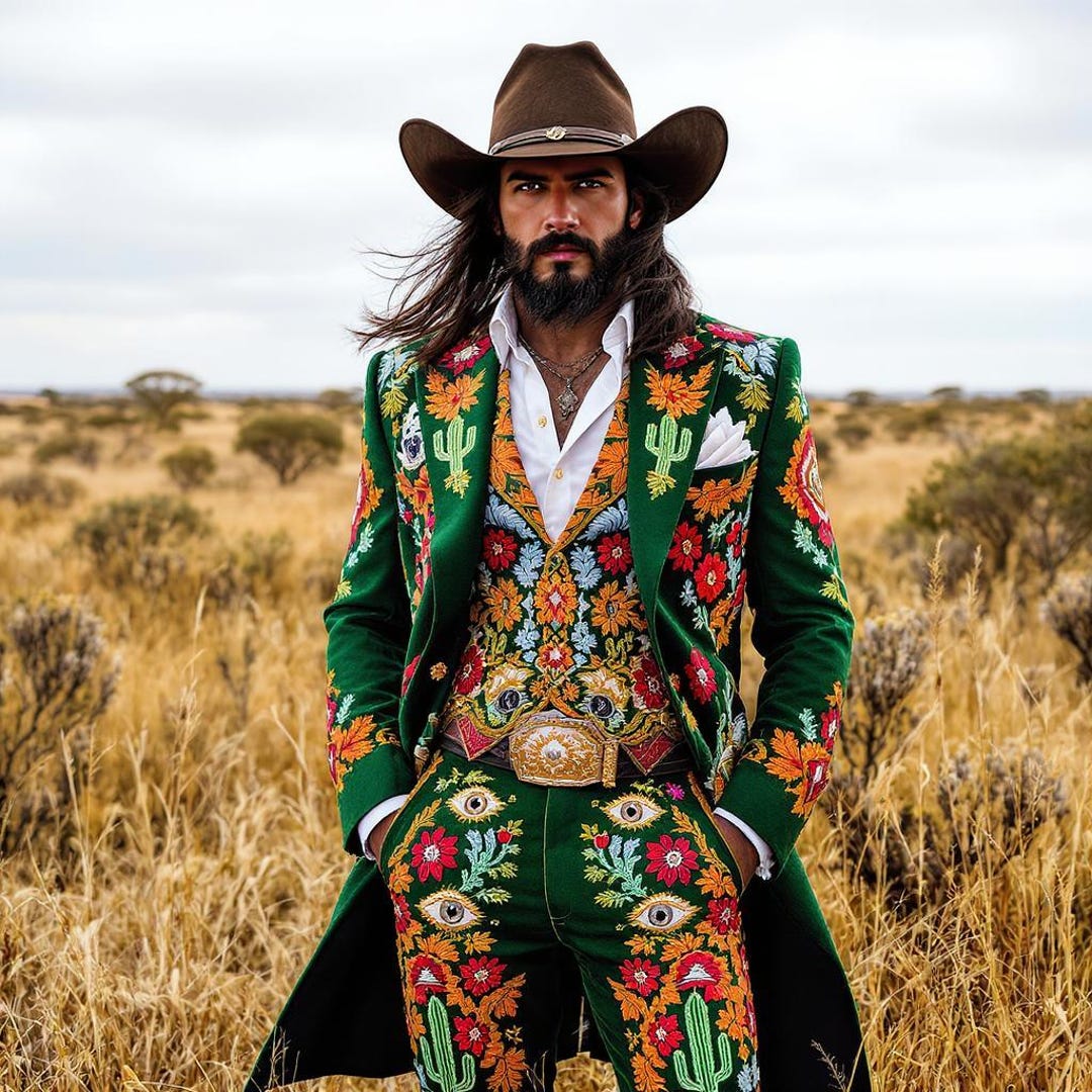 Men's Green Embroidered Western Suit | Cactus & Floral Rodeo Outfit - Etsy