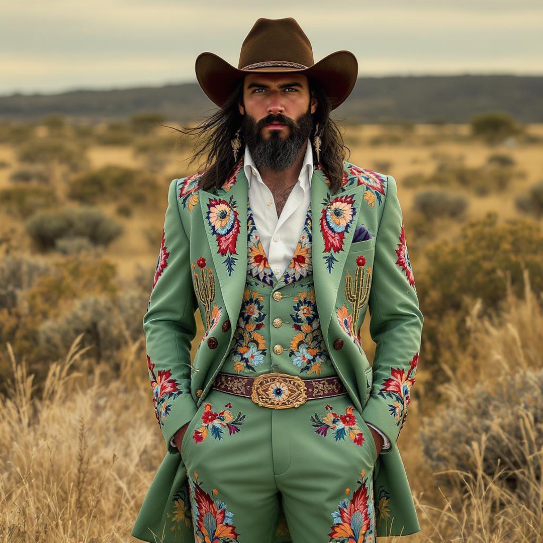 Embroidered Sage Green Western Suit | Floral Rodeo Cowboy Outfit - Etsy