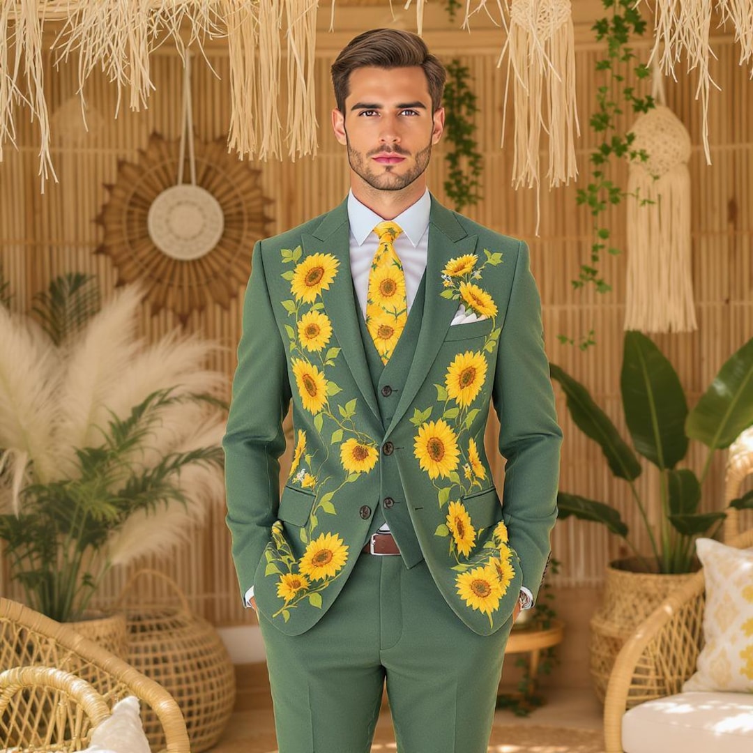 Olive Green Floral Embroidered Tuxedo | Custom Bespoke Suit - Etsy
