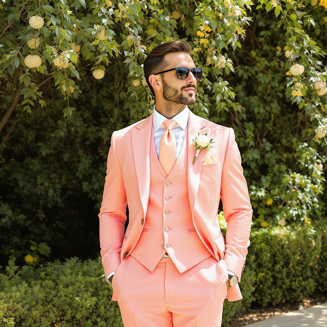 Peach Three Piece Men's Suit | Slim Fit Wedding Outfit - Etsy