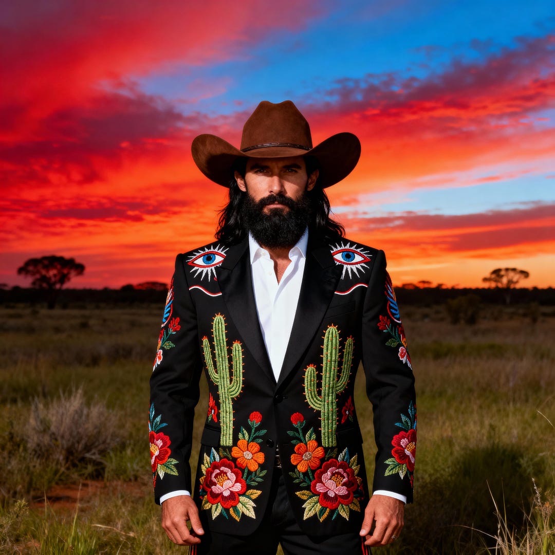 Embroidered Black Cowboy Suit | Men's Floral Cactus Rodeo Outfit - Etsy