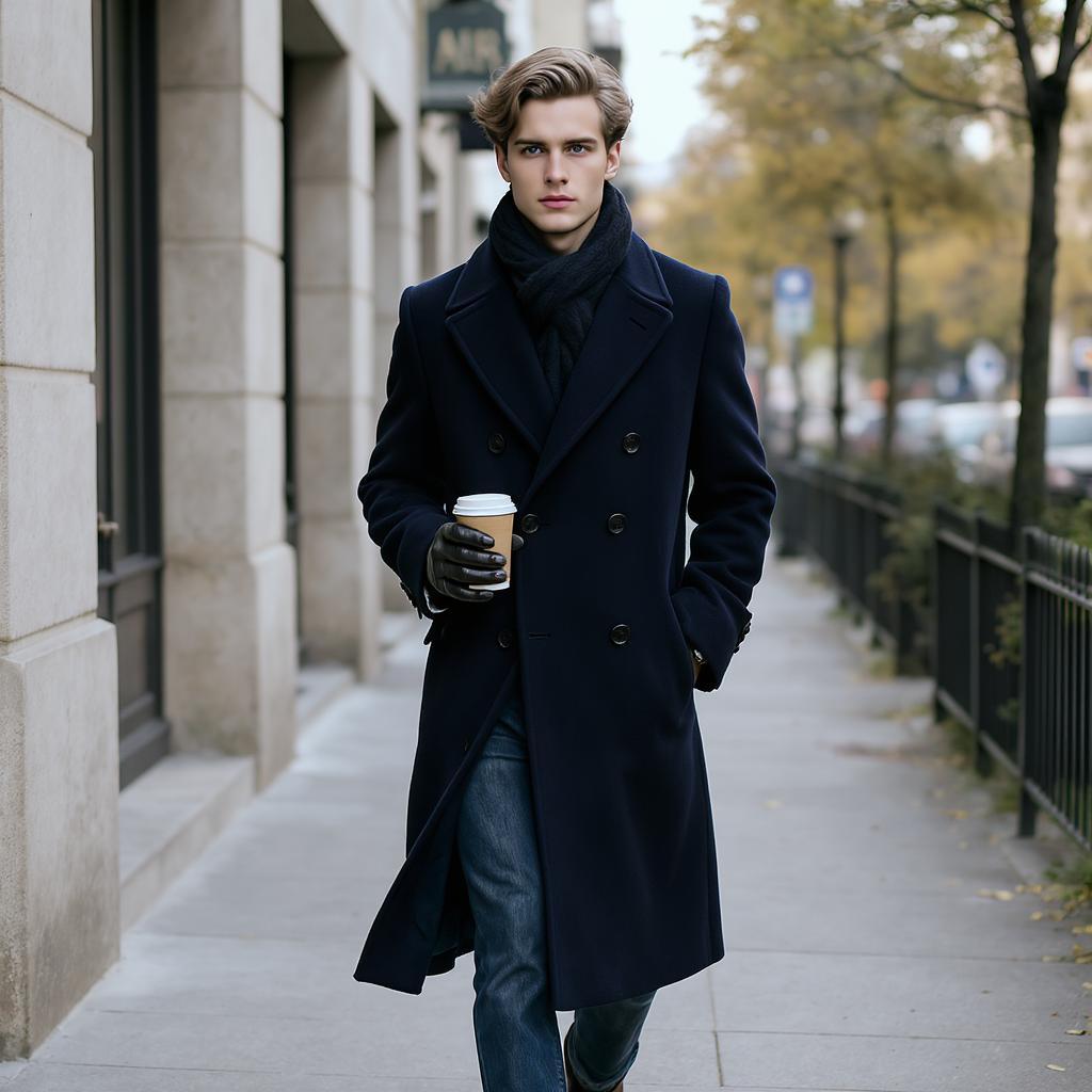 Men's Blue Wool-blend Overcoat | Double-breasted Long Trench Coat - Etsy