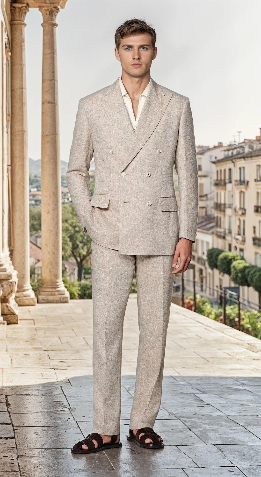 Beige Linen Double Breasted Suit | 2-piece Wedding Outfit - Etsy