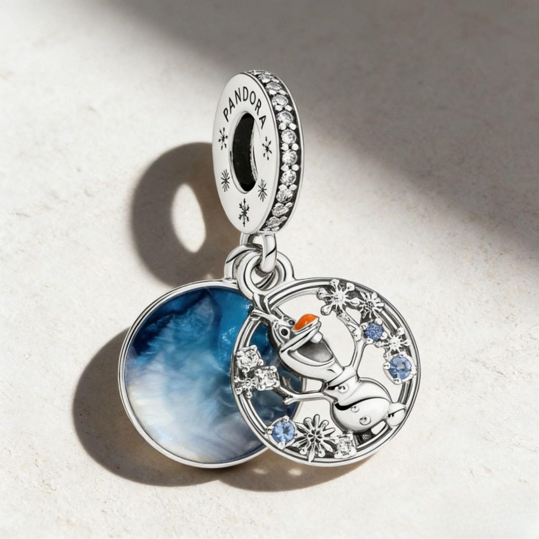 Frozen Snow Olaf Double Dangle Charm,925 Sterling Silver Charm,handmade ...