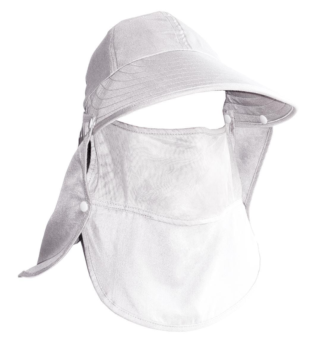 Silver Emf-protective Sun Hat With Removable Mesh Face Covering and ...