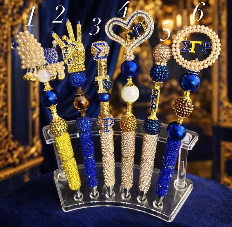 Royal Blue and Gold Greek Sisterhood, Poodle Topper Beaded Pen ...