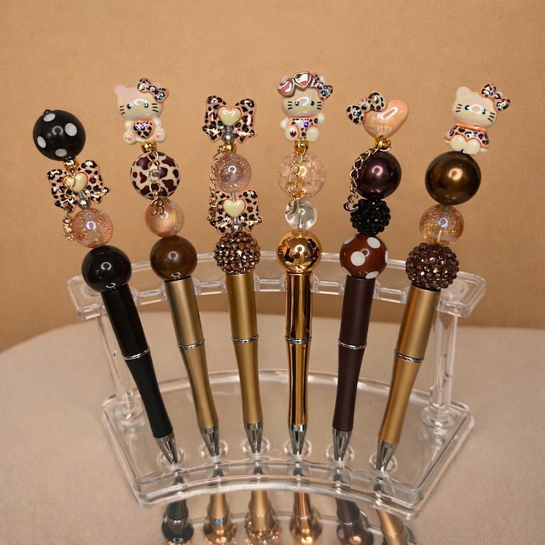 Kawaii Cheetah Print Beaded Pen, Peach Brown Cream Sparkle Pen - Etsy