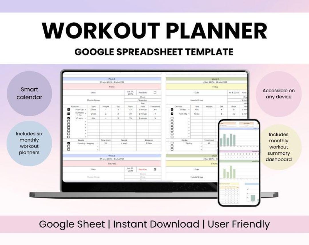 Google Sheets Workout Tracker Template | Exercise Planner, Routine ...