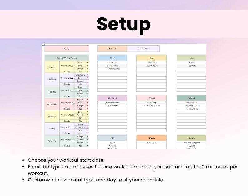 Google Sheets Workout Tracker Template | Exercise Planner, Routine ...