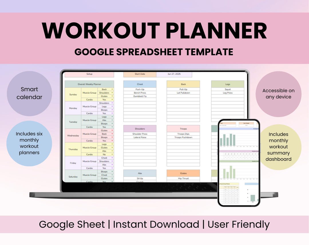 Workout Tracker Spreadsheet: Fitness Planner & Exercise Log (google ...
