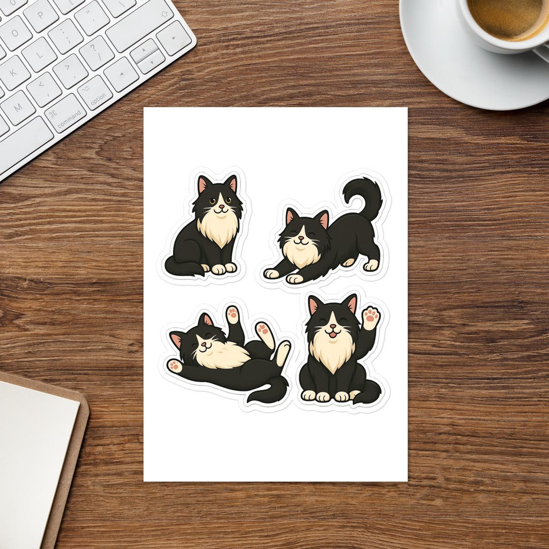 Elmo the Cat Everyday Sticker Set – Tuxedo Cat Poses - Etsy