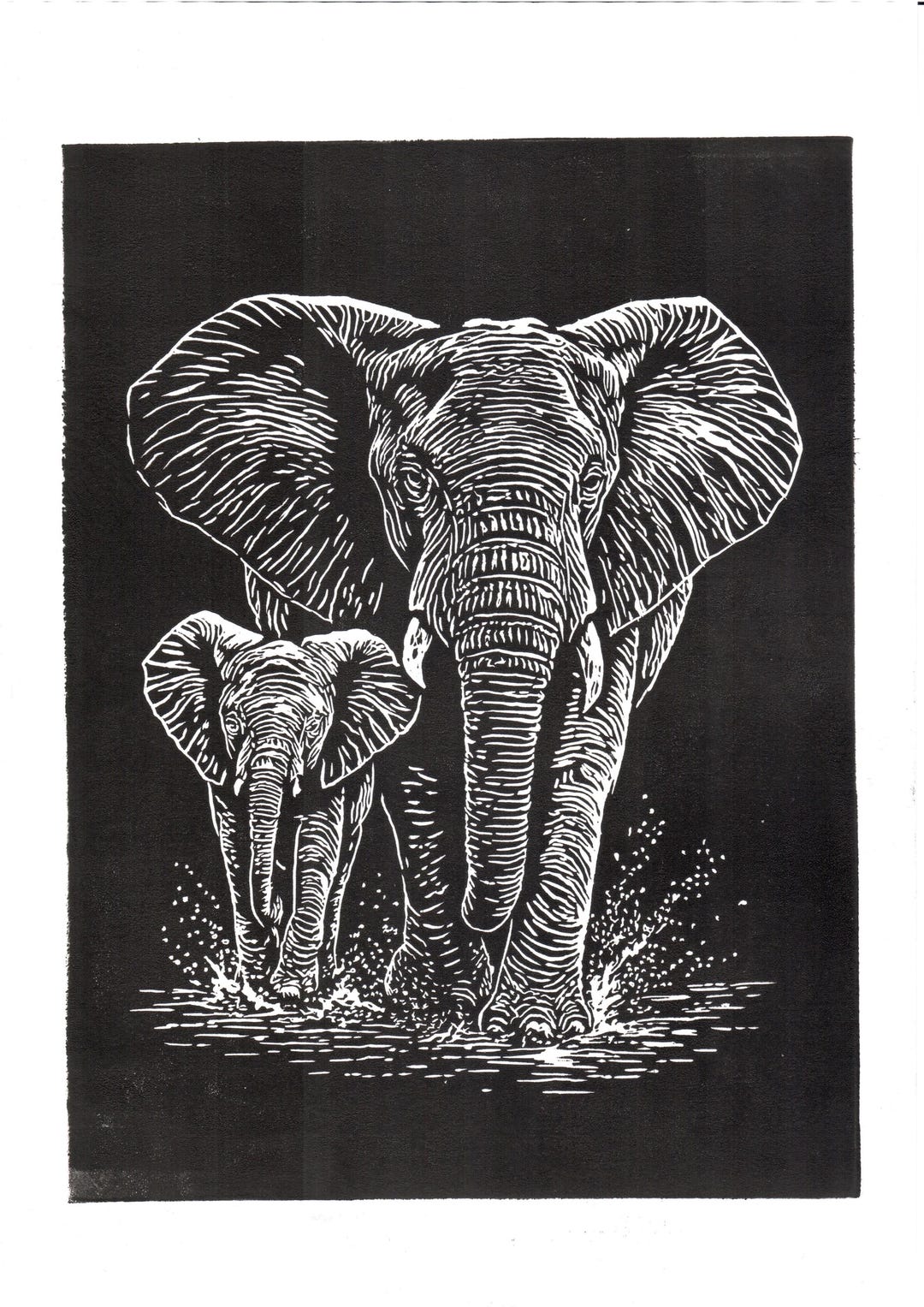 Linocut “by Your Side” – Limited Edition Handmade Art Print – Elephant ...
