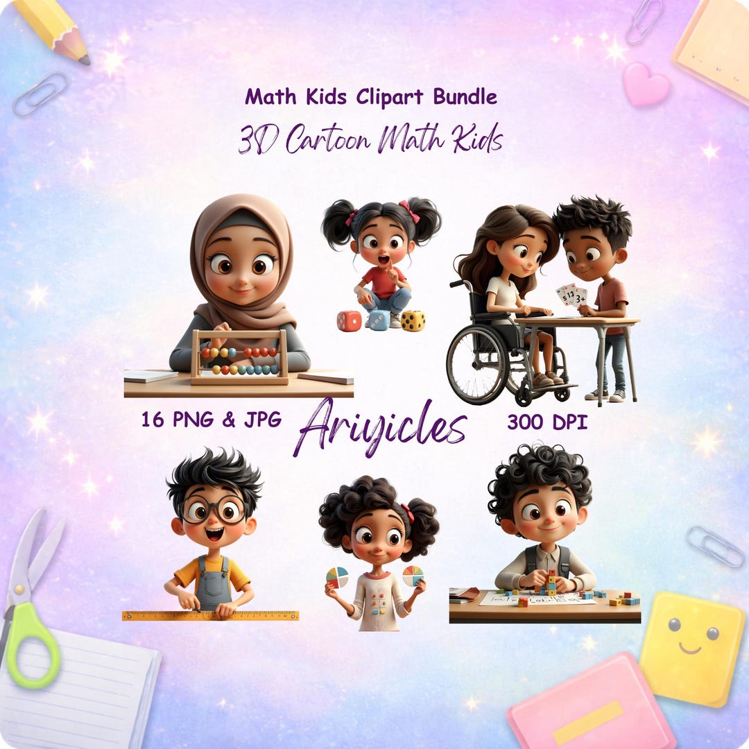 Math Kids Clipart PNG, 3D Cartoon Math Manipulatives, Inclusive ...