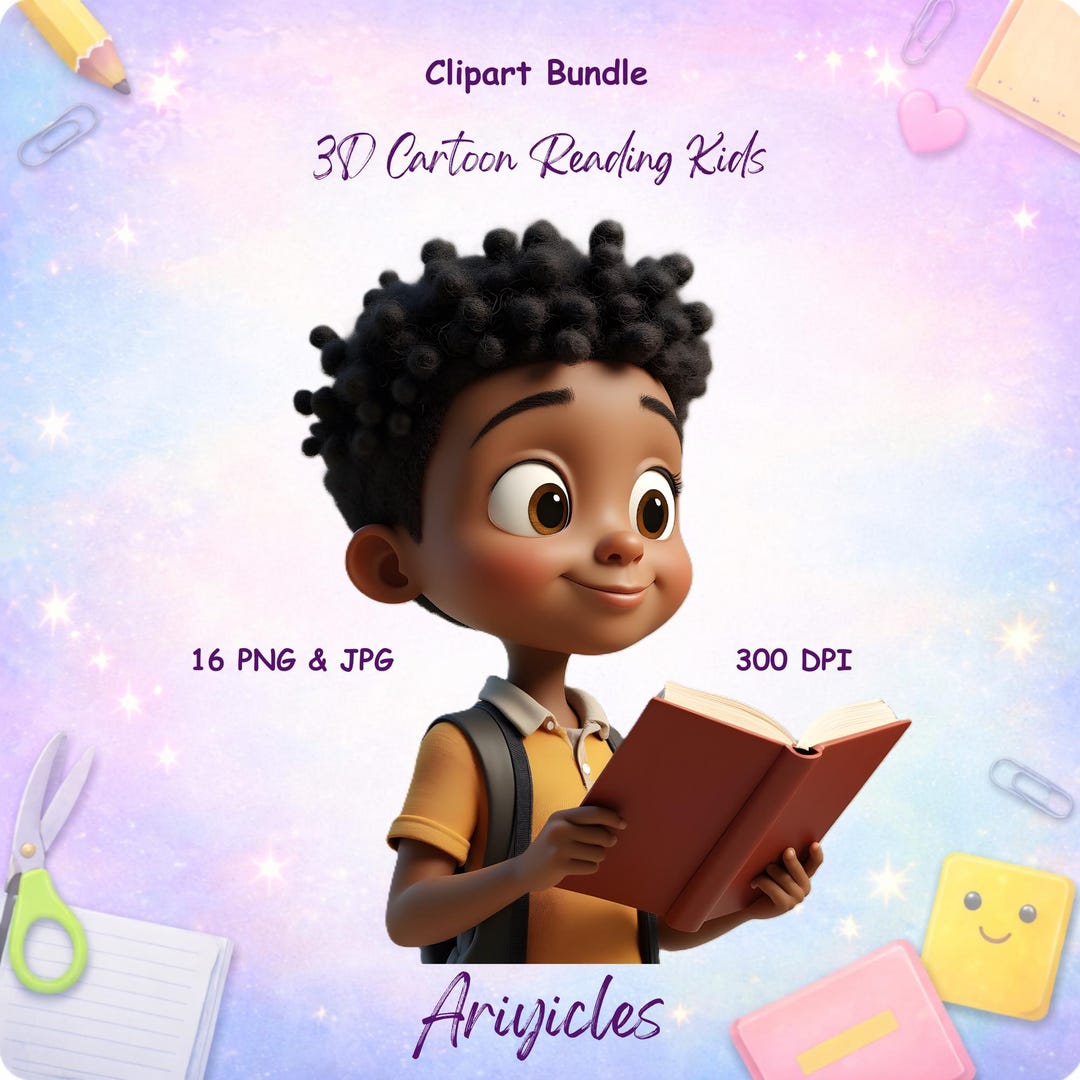 Reading Kids Clipart Bundle, Diverse Students Reading Books, Classroom ...