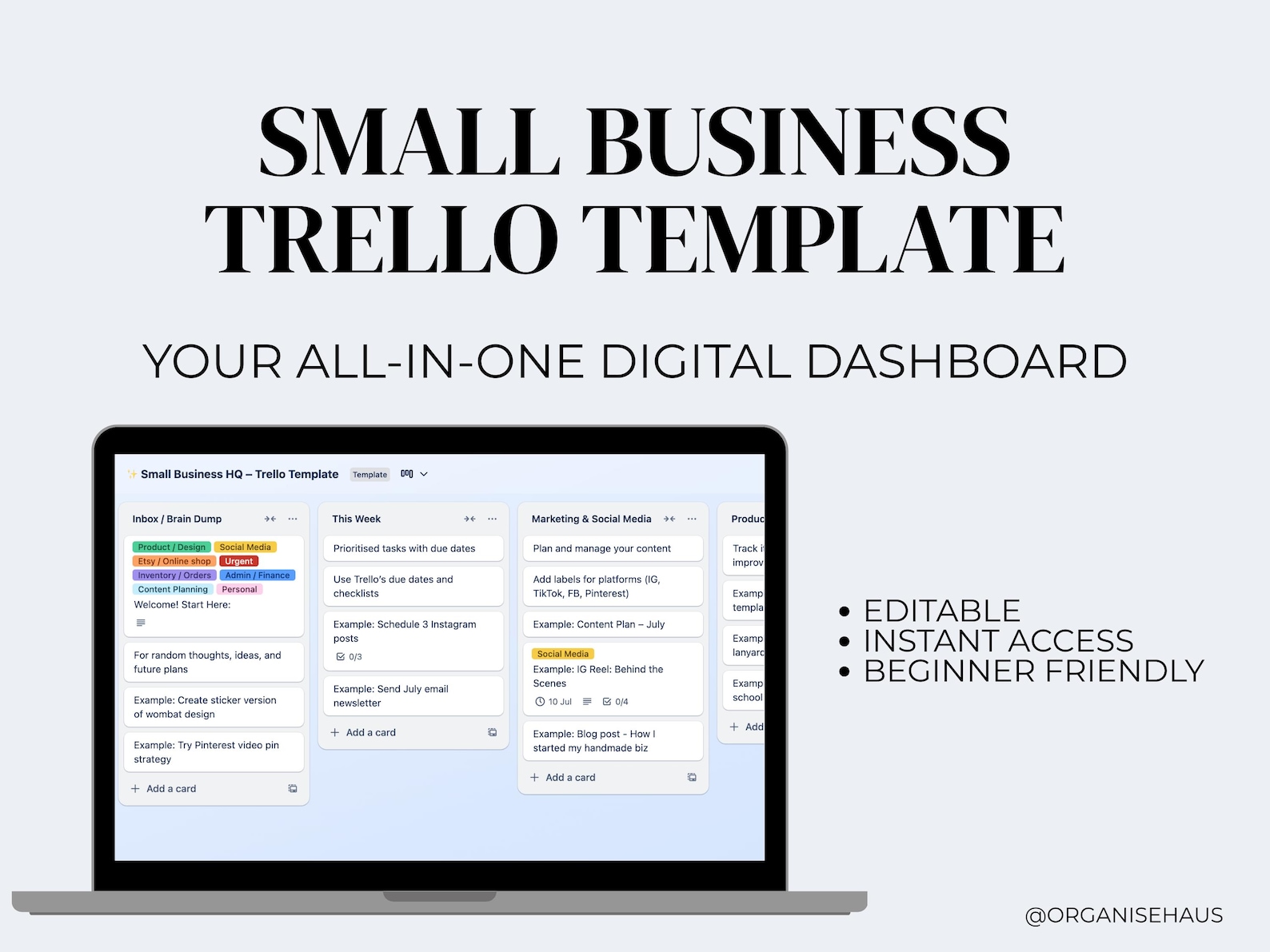 Small Business Trello Template | Digital Business Planner | Social ...