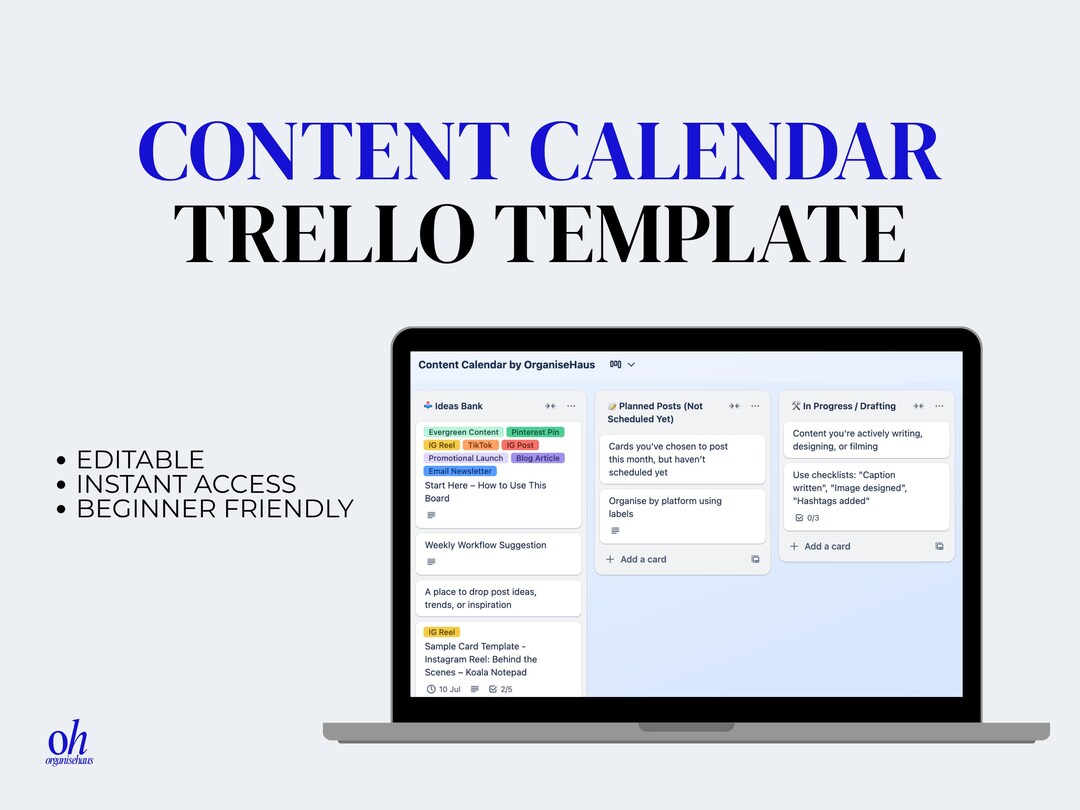 Trello Content Calendar Template for Small Business | Social Media ...