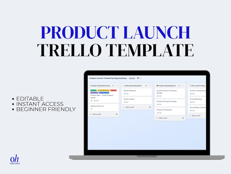 Product Launch Tracker Trello Template | Small Business Digital Planner ...