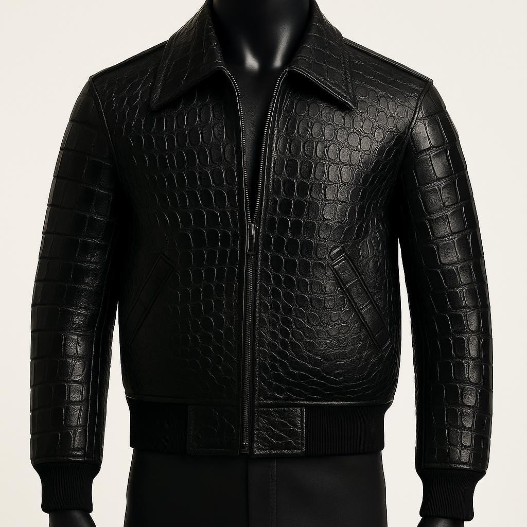 Aviator Black Alligator Leather Jacket for Men's Cow-skin With ...