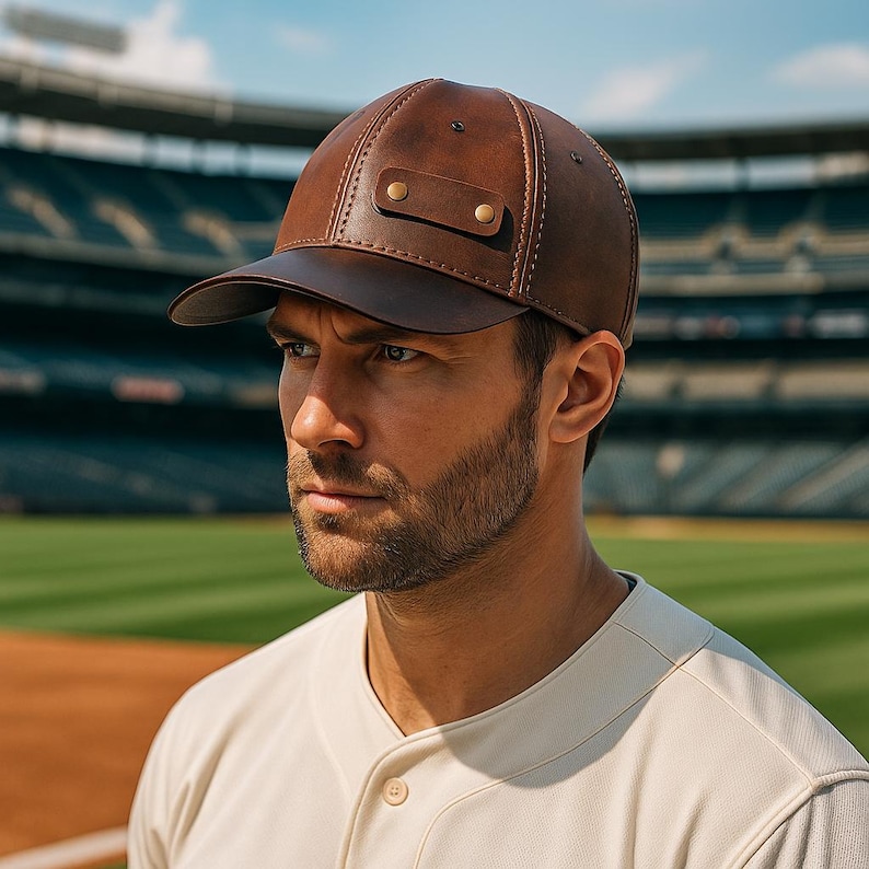 Handcrafted Leather Baseball Cap: Vintage Style Adjustable Sports Hat ...