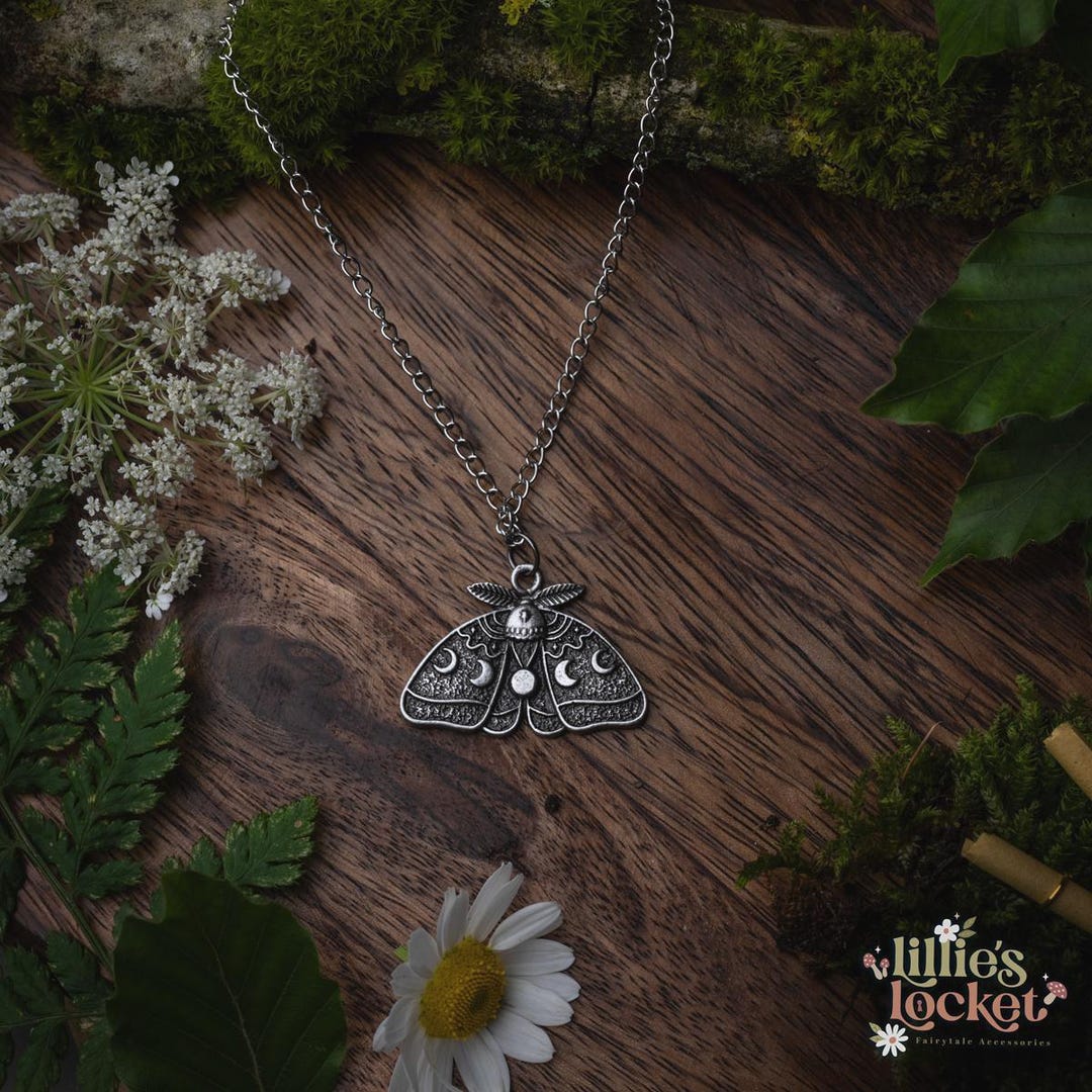 Moon Moth Necklace Celestial Pendant Witchy Crescent Moon Jewelry ...