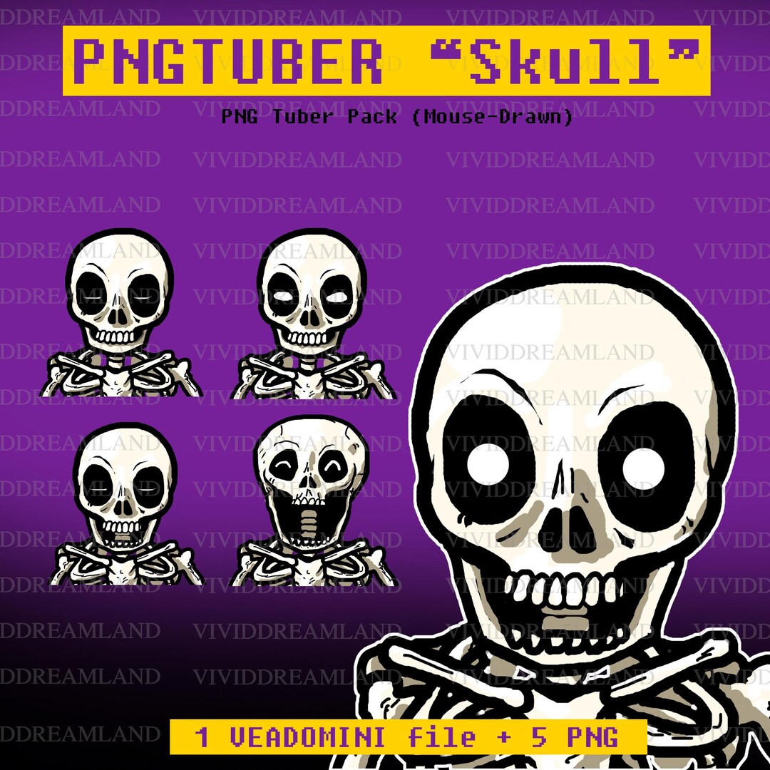 Skull PNG Tuber Pack - Mouse-drawn Skeleton Avatar ,chibi, Premade ...