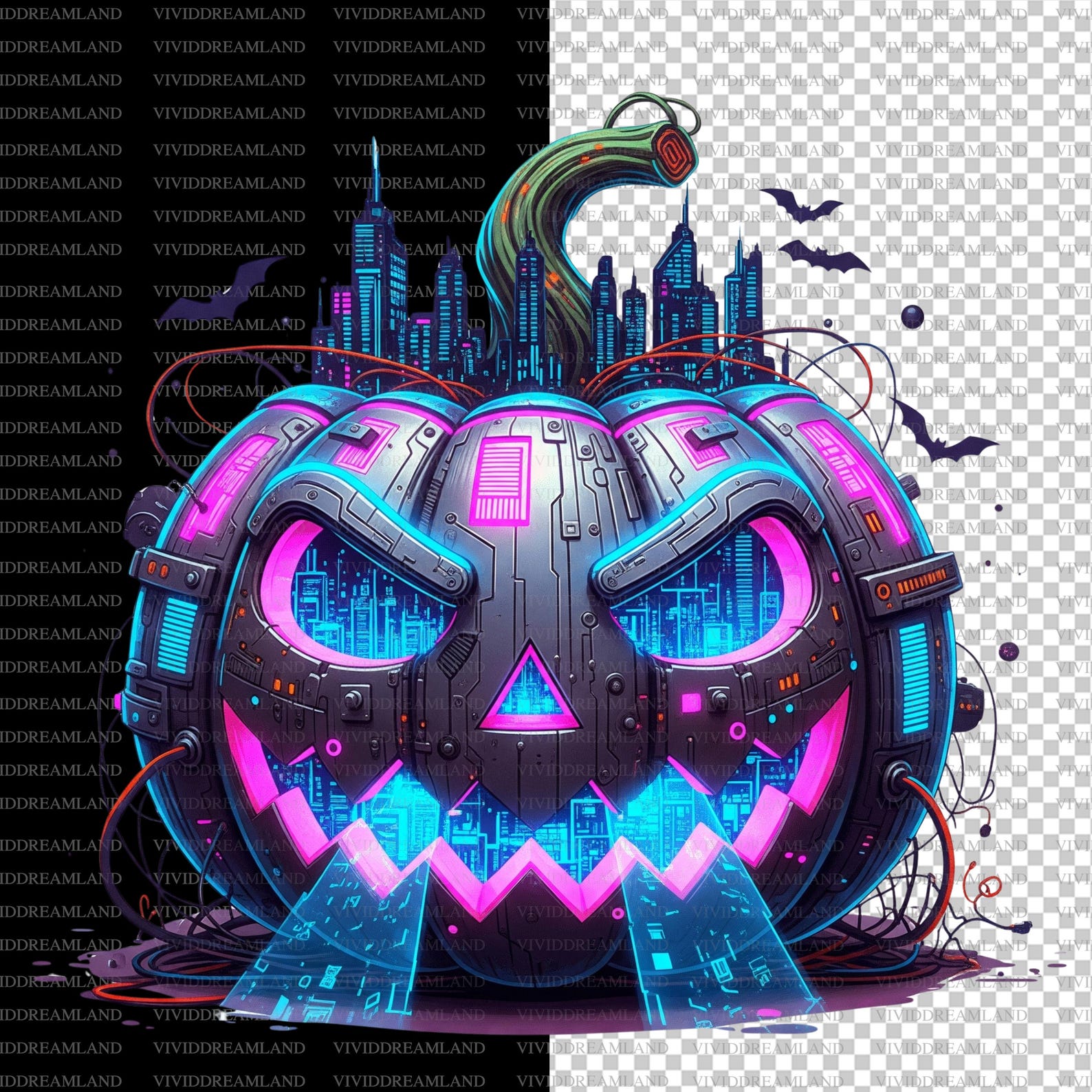 Cyberpunk Jack-o'-lantern PNG: Futuristic Halloween Clipart (digital ...