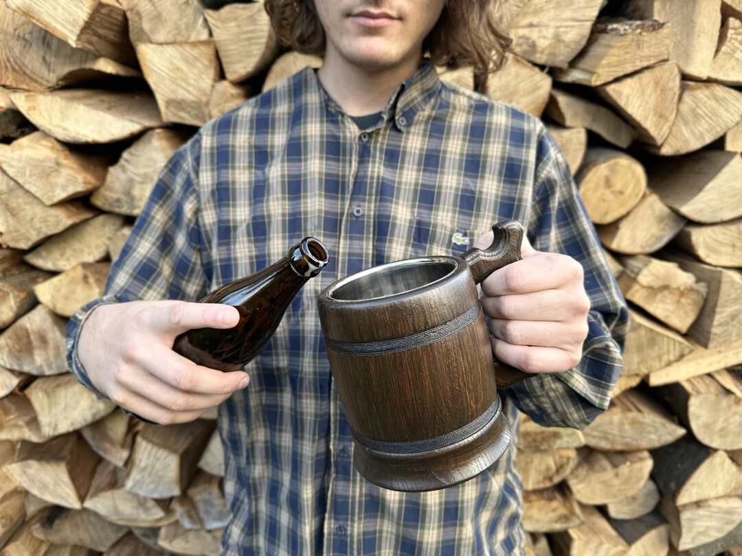 Unique Wooden Stein, Handcrafted Beer Mug for Husband, Handmade Viking ...