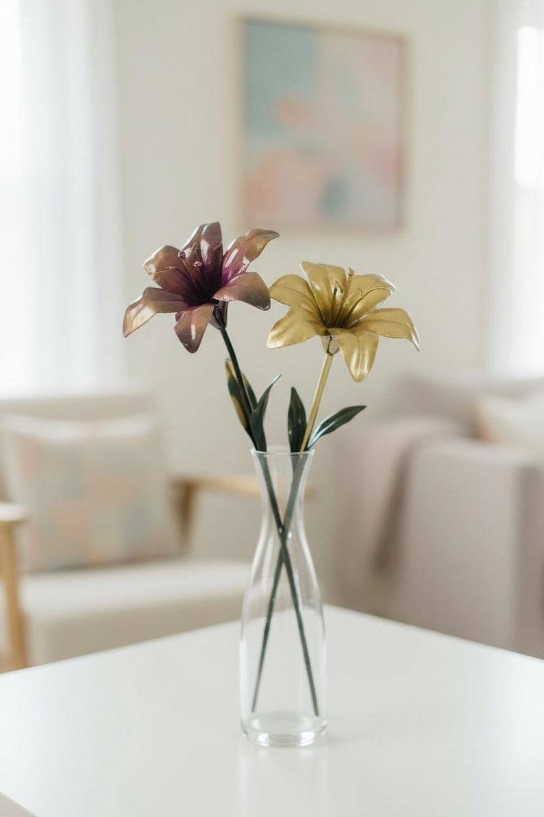 Hand Forged Metal Lily Bouquet, Iron Floral Art, Flower Sculpture ...